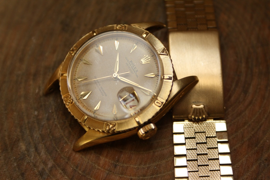 Rolex Thunderbird ref 6609 in yellow gold with a rare brick textured ...