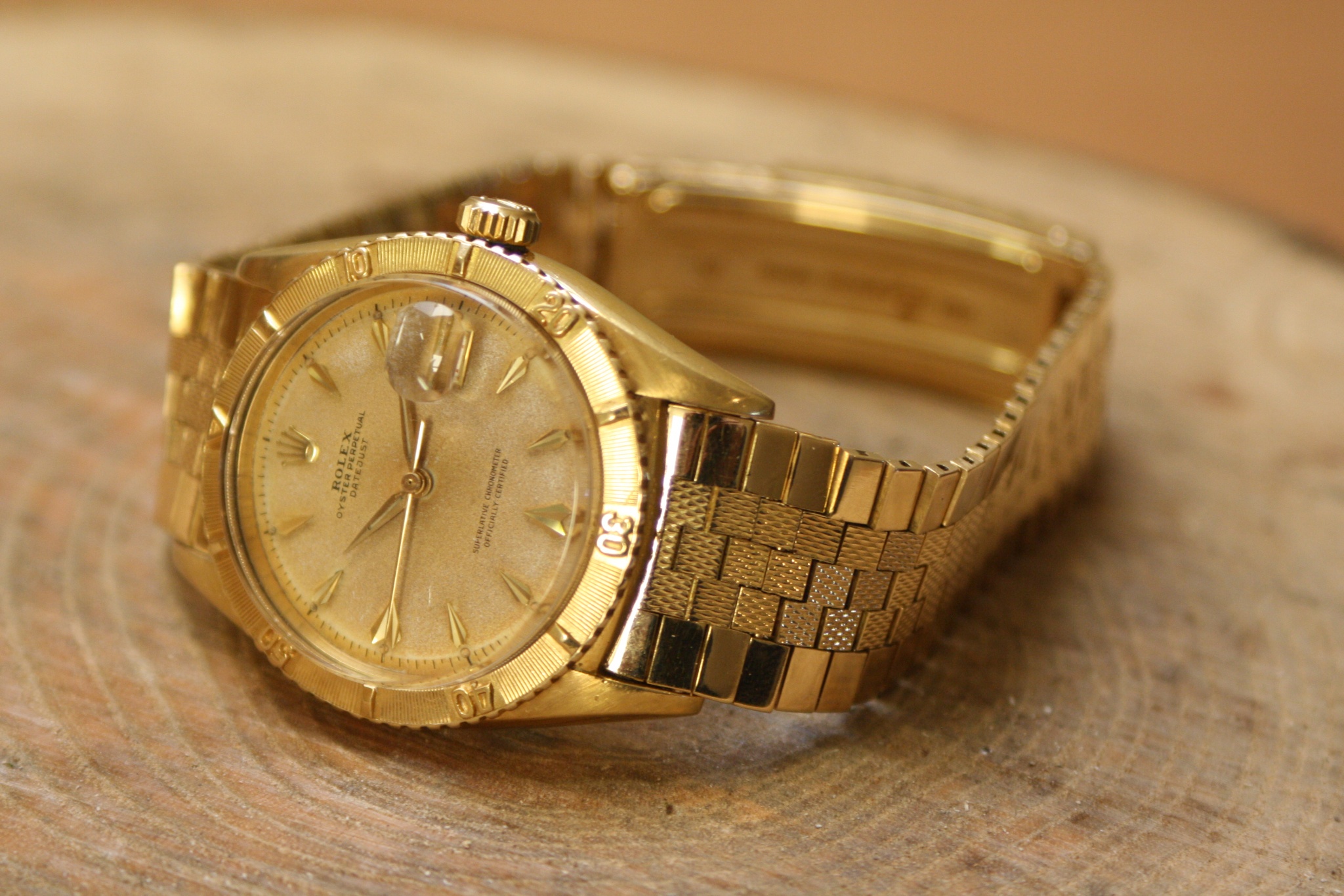 Rolex Thunderbird ref 6609 in yellow gold with a rare brick textured ...
