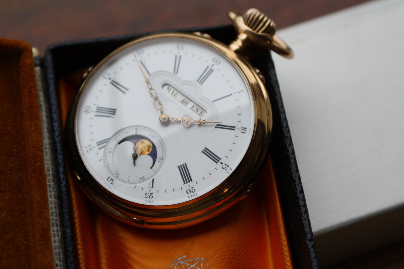 Gold Calendar Pocket Watch 18k with moonphase "Phase de Lune' 18th ...