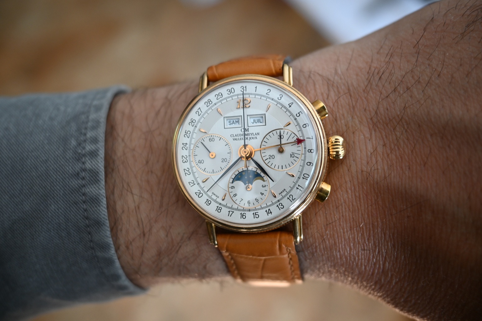 Claude Meylan moonphase chronograph wristwatch valjoux 88 from 1988 ...