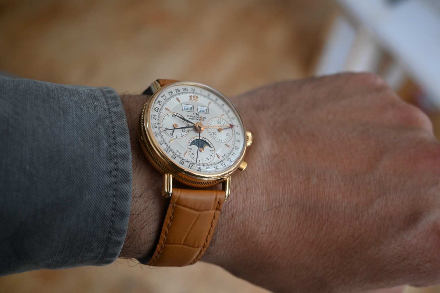 Claude Meylan moonphase chronograph wristwatch valjoux 88 from 1988 ...
